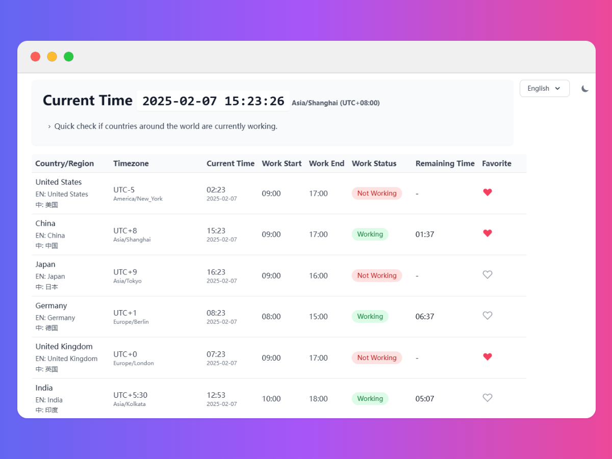 Global Work Hours & Business Time Tracker | Is Working Now